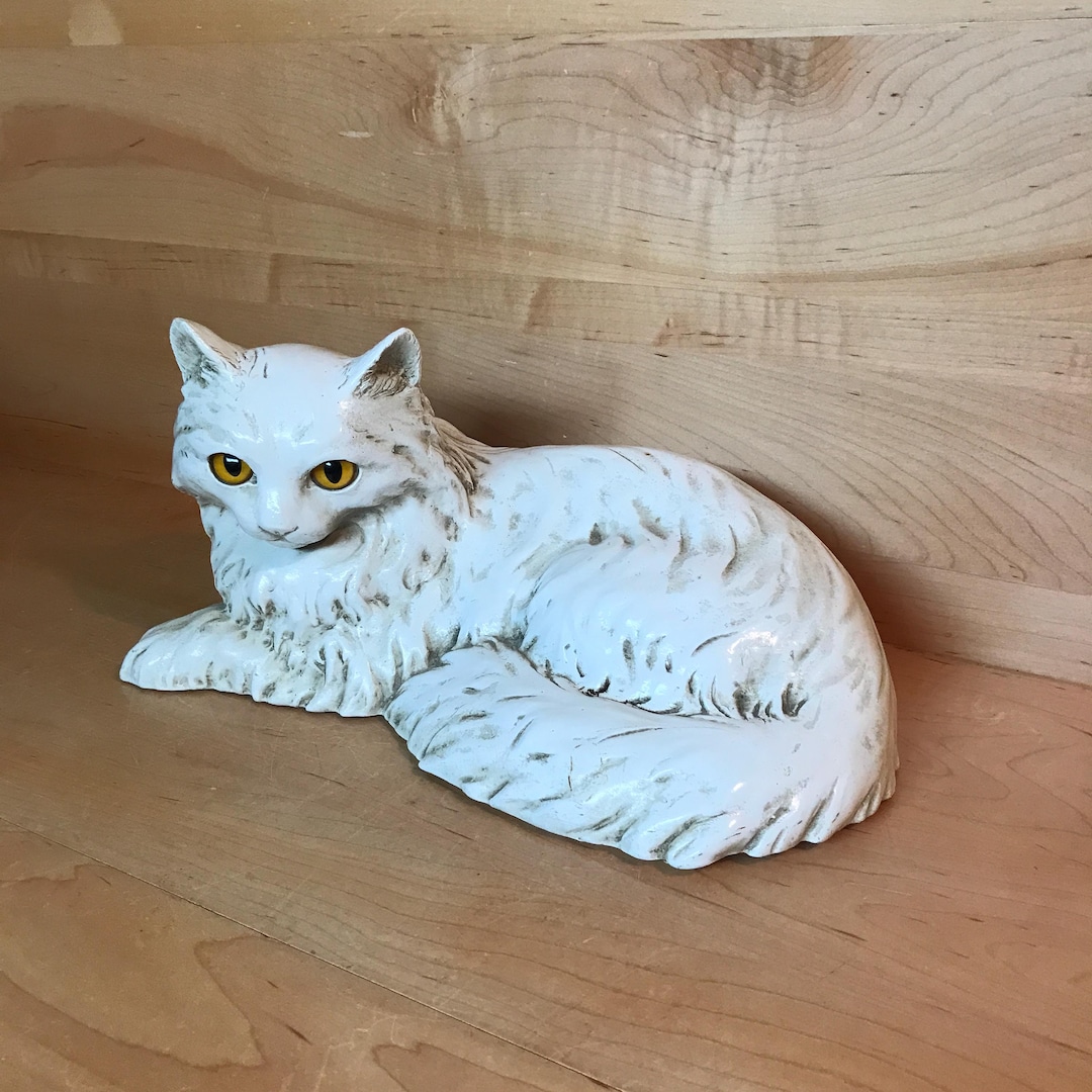 Vintage Persian Cat Statue Midcentury Realistic Life-sized White ...