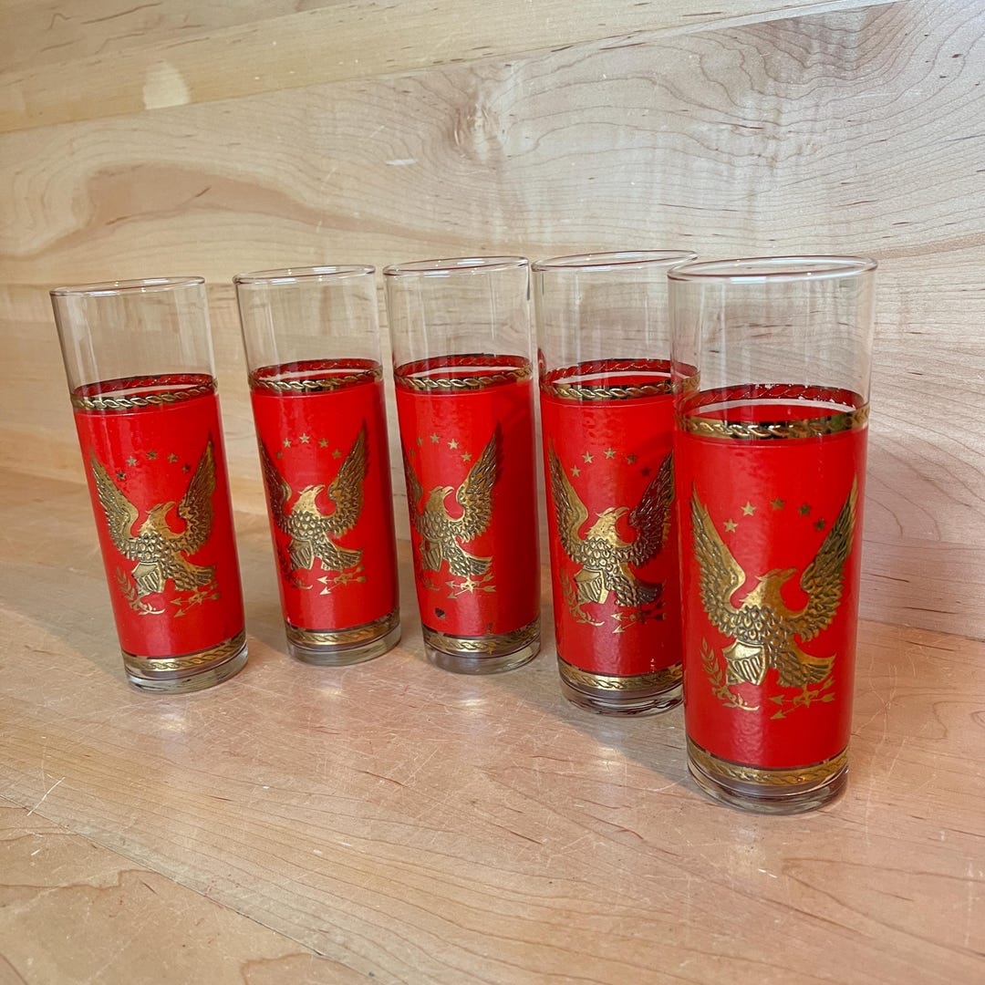 Vintage Highball Collins Glasses Midcentury Red With Gold Leaf American ...