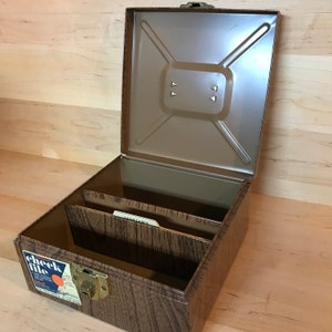 Vintage Metal Check File Box Midcentury Industrial 1960s Wood-look ...