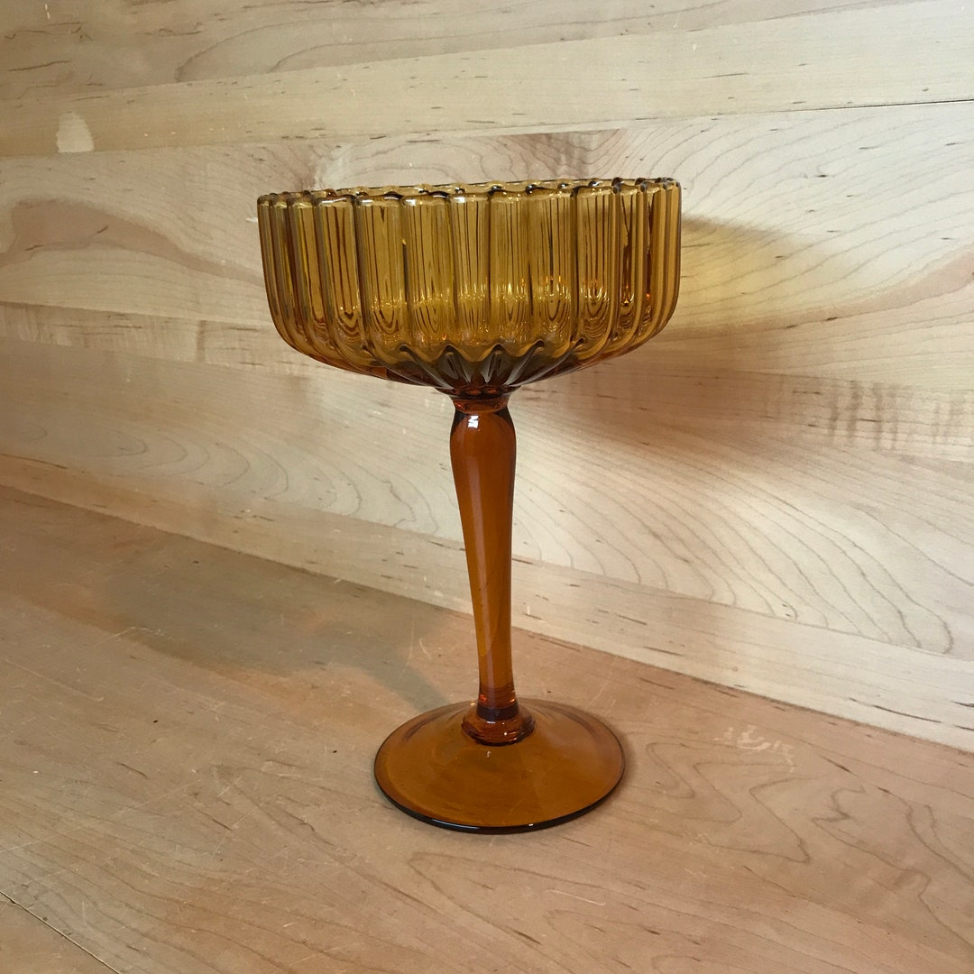 Vintage Amber Glass Compote Midcentury Gold Candy Serving Dish - Etsy