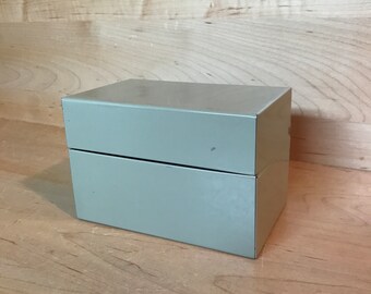 Vintage 3x5 Index Card File Box Midcentury Weis 1950s Gray Metal ...