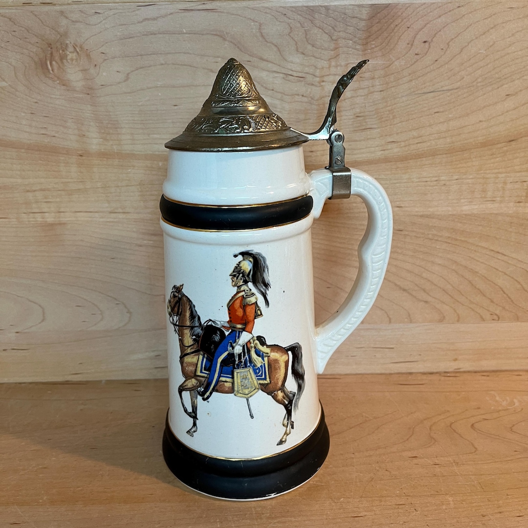 Vintage Enesco Beer Stein With Cavalry Figure, Pewter Lid - Etsy