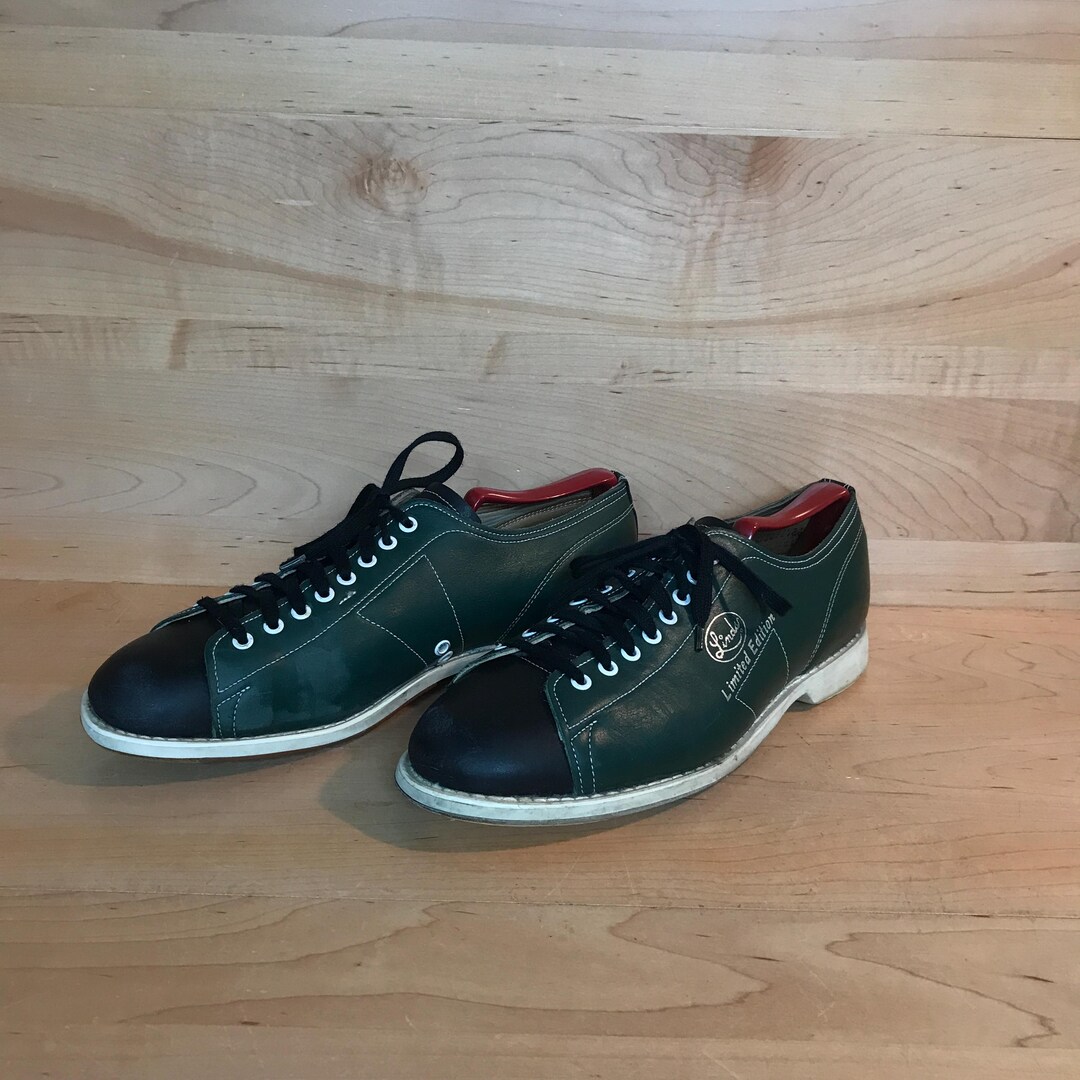 Vintage Bowling Shoes Midcentury Linds Limited Edition Green Black Leather Oxford Sliders Men's ...