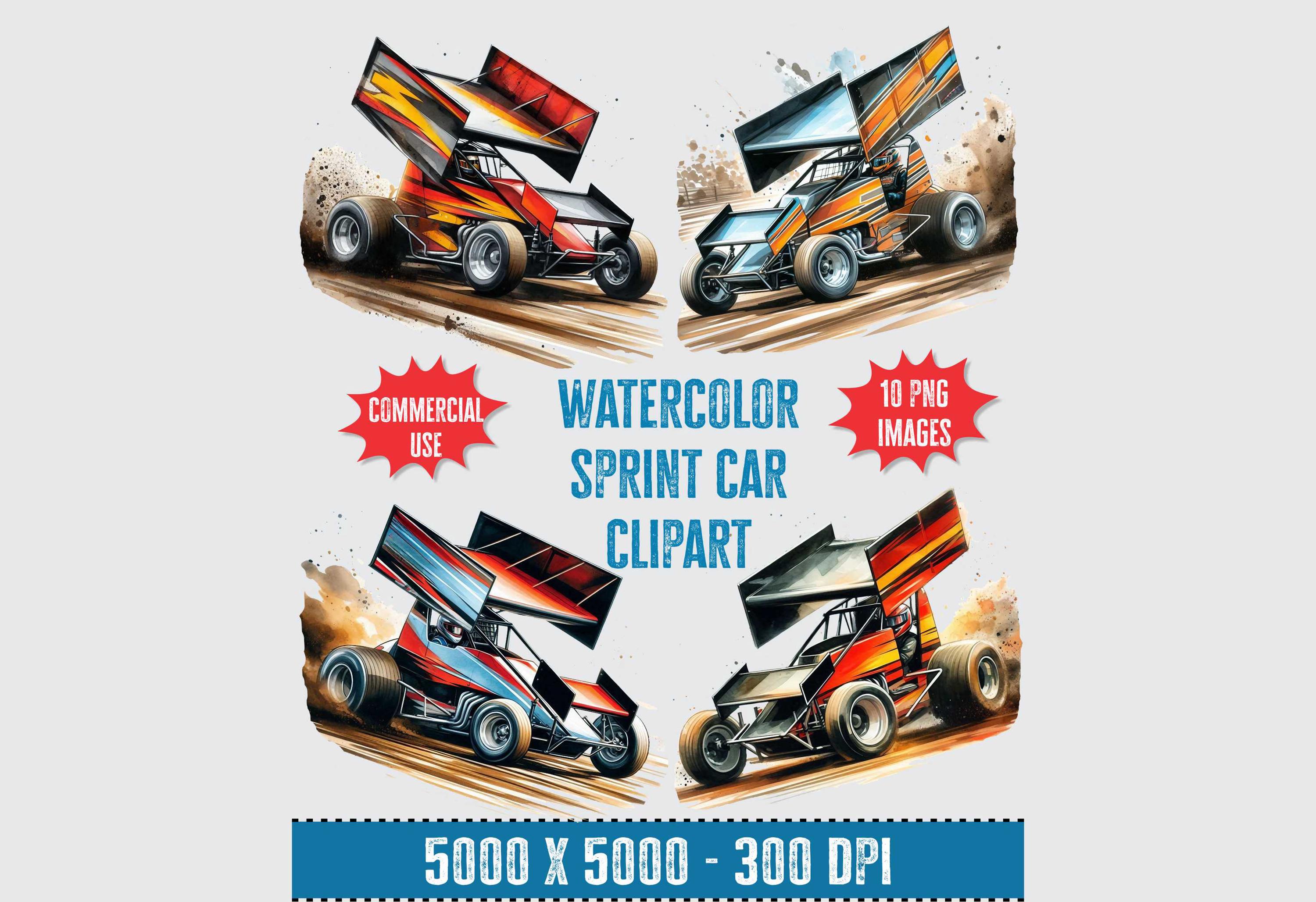 Sprint Car Clipart: Watercolor Racing Car Graphic (digital Download ...