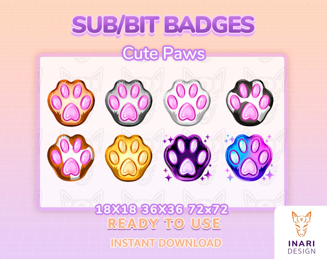 Cute Paws Badges Twitch Sub Youtube Discord Kawaii Streamer Channel ...