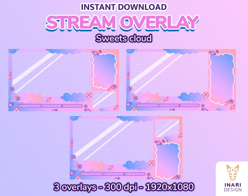 Sweets Cloud Twitch Overlay: Kawaii Candy Stream Design (digital ...