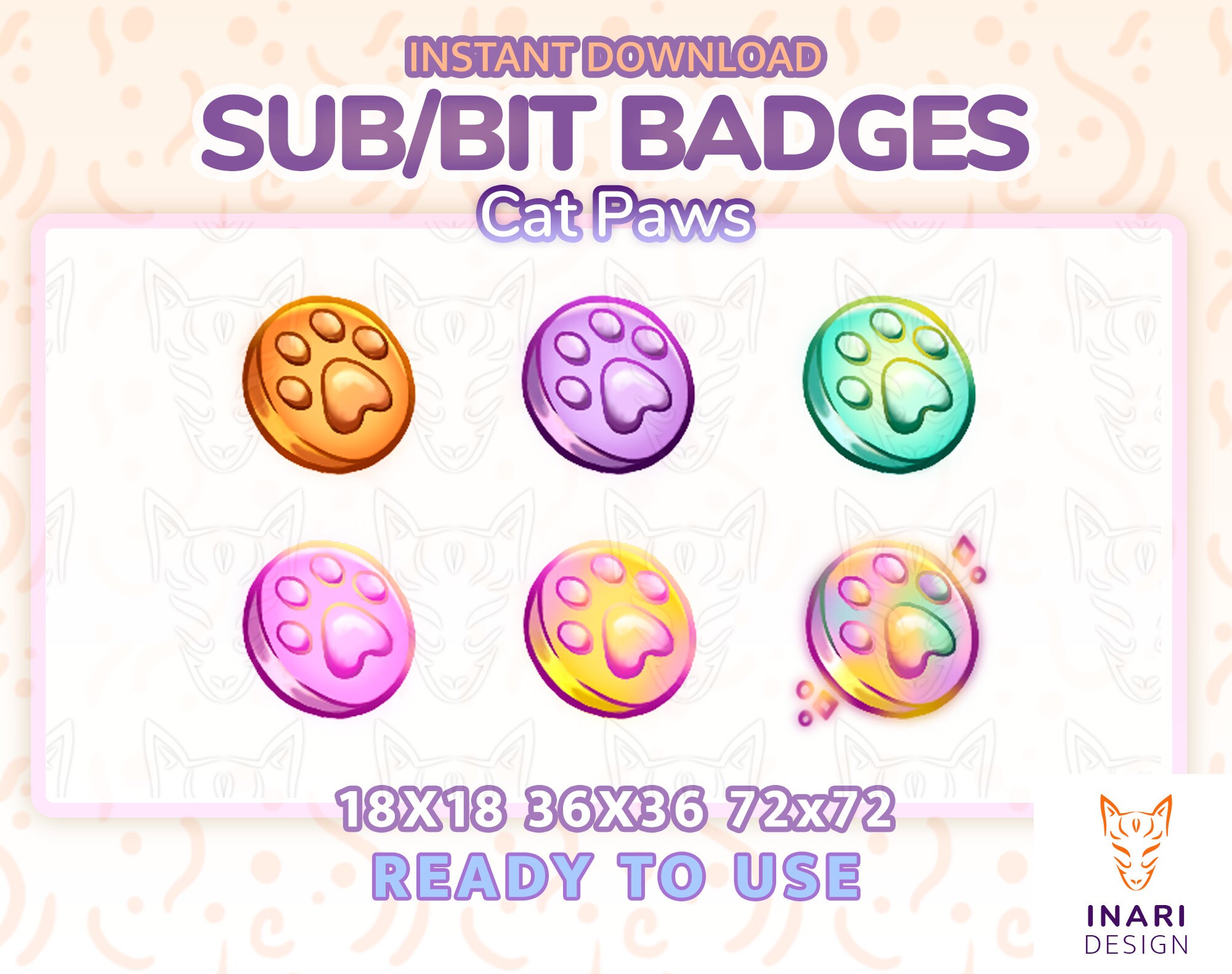 Cute Twitch Sub Badges Paw - Kawaii / Streamer / Emotes / Sub Badges ...