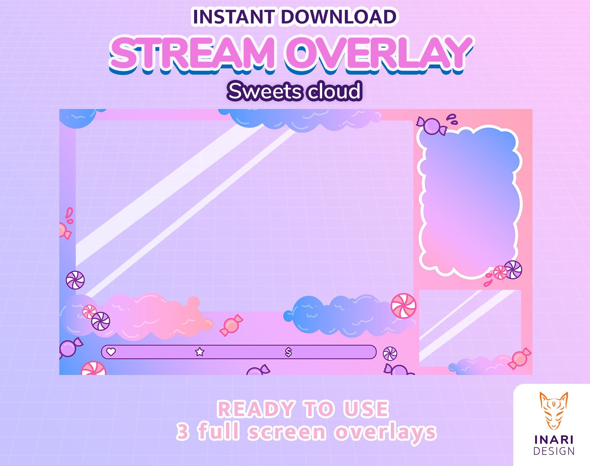 Twitch Overlay Sweets Cloud Candy Cute / Kawaii / Sub Badge / Stream ...