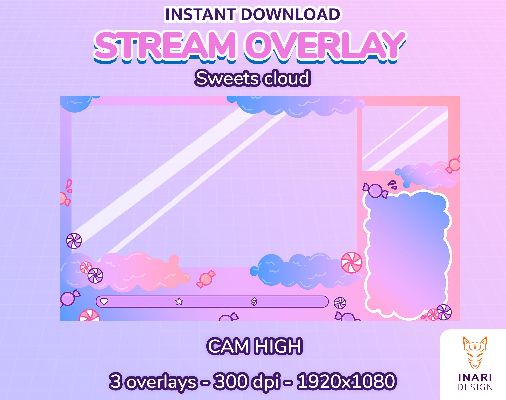 Twitch Overlay Sweets Cloud Candy Cute / Kawaii / Sub Badge / Stream ...