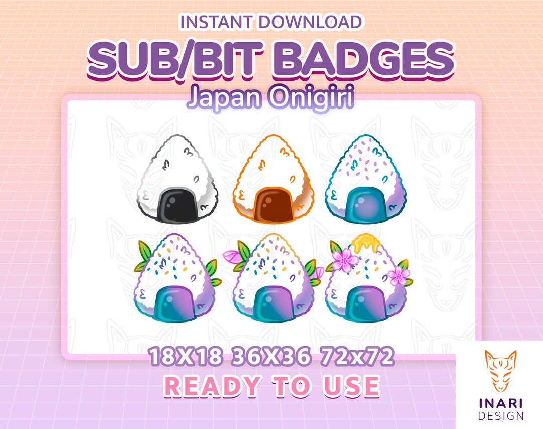 Onigiri Badges for Twitch Discord Youtube Channel | Cute | Graphic ...