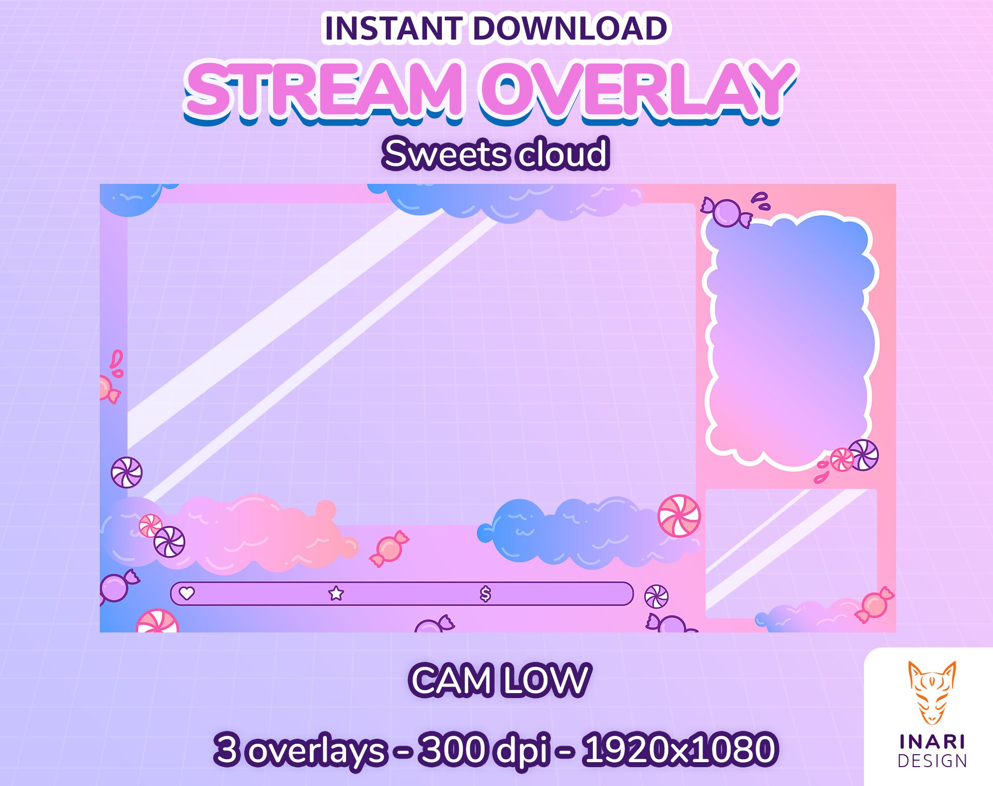 Twitch Overlay Sweets Cloud Candy Cute / Kawaii / Sub Badge / Stream ...
