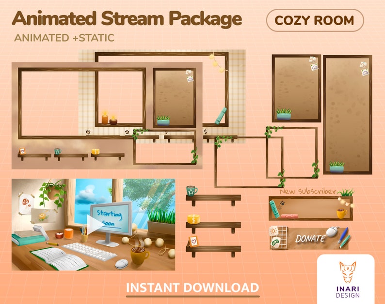 Animated Stream Cozy Overlays on Twitch, Youtube | Cozy Room Pack ...