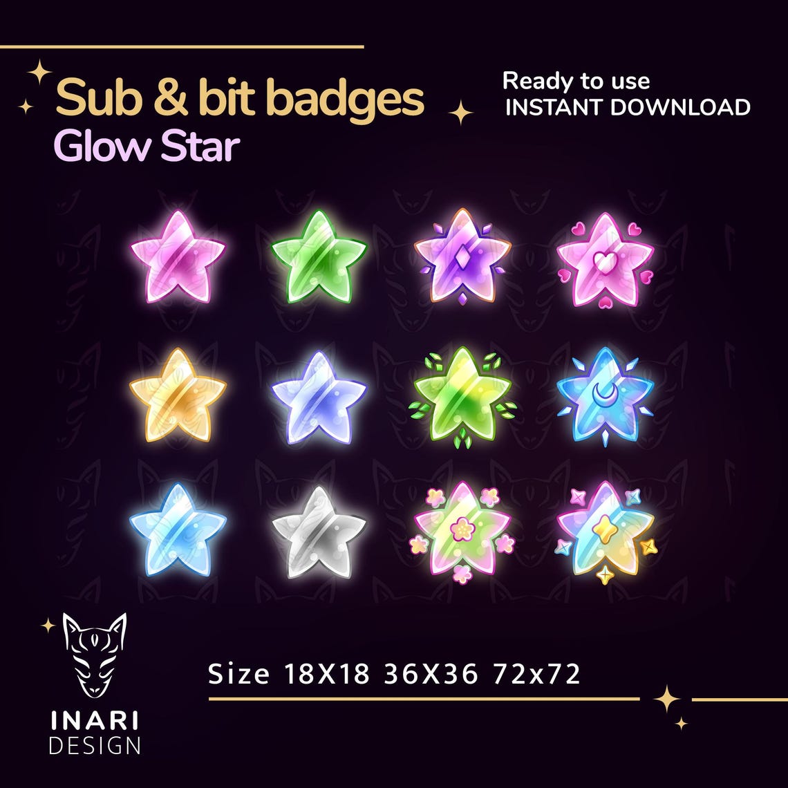 Glow Stars Twitch Badges: Colorful Stream Sub Badges (digital Download ...