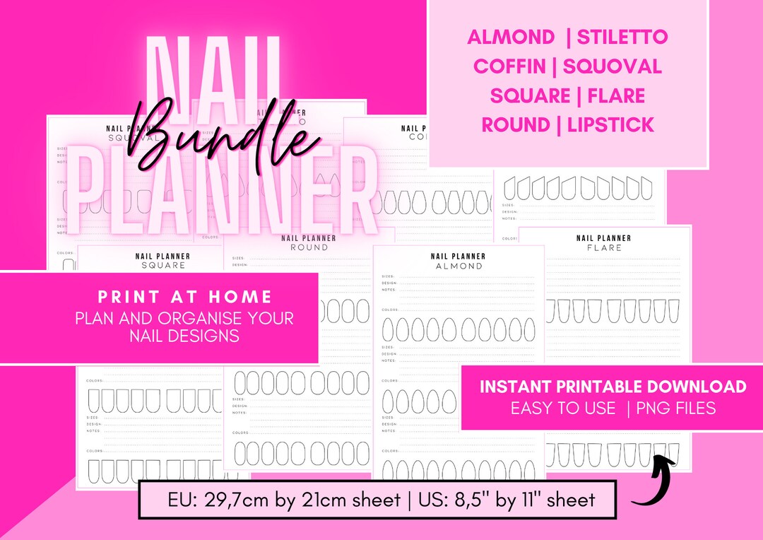 BUNDLE Nail Planner 8 Shapes Plan Your Nail Designs PRINTABLE A4 ...