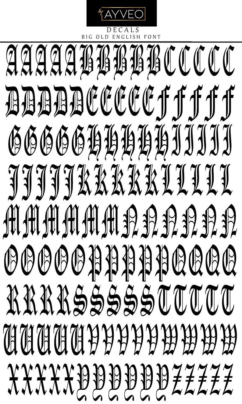 Old English Font Lettertype Waterslide Decals For Press On Etsy