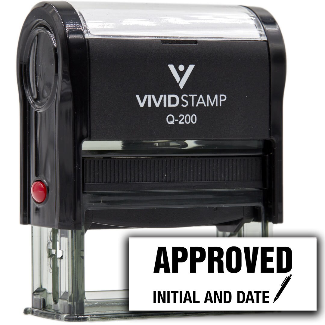 Vivid Stamp Approved Initial and Date pen Pointing Down Self Inking ...
