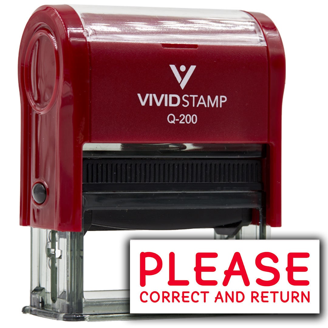 Vivid Stamp Please Correct and Return Self Inking Rubber Stamp - Etsy