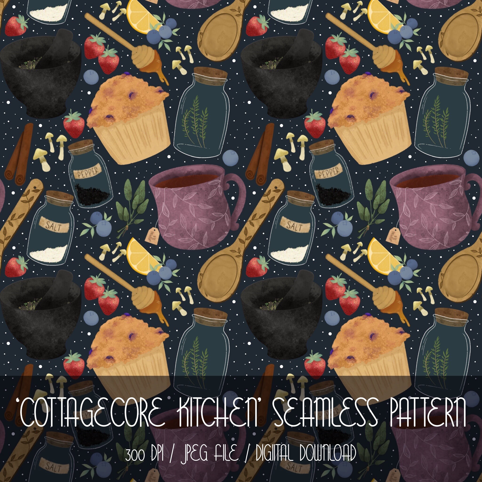 Cottagecore Kitchen Seamless Pattern, Repeating Pattern - Etsy