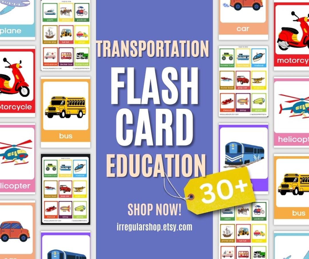 36 Transportation Flash Cards, Montessori Materials, Educational ...