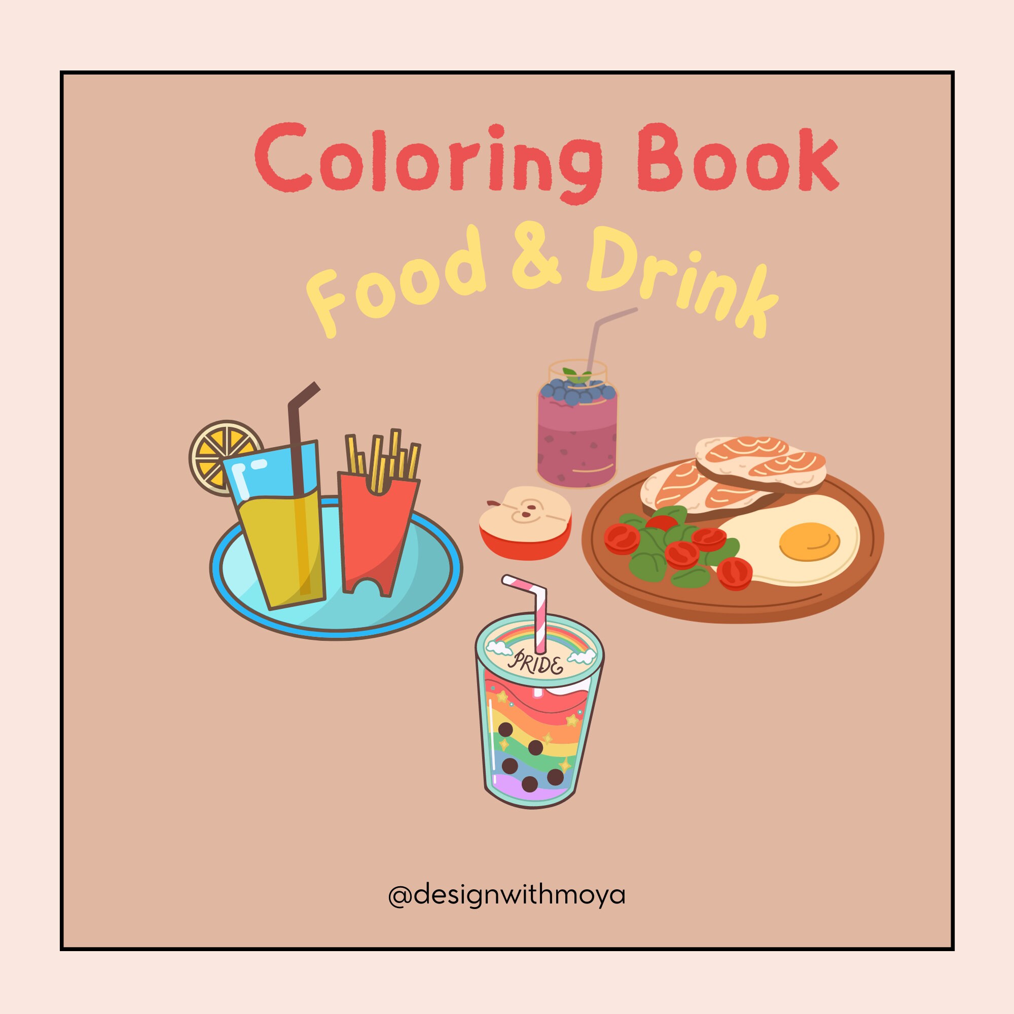 Coloring Book for Kids, Digital Download, Kids Book, Food Theme - Etsy