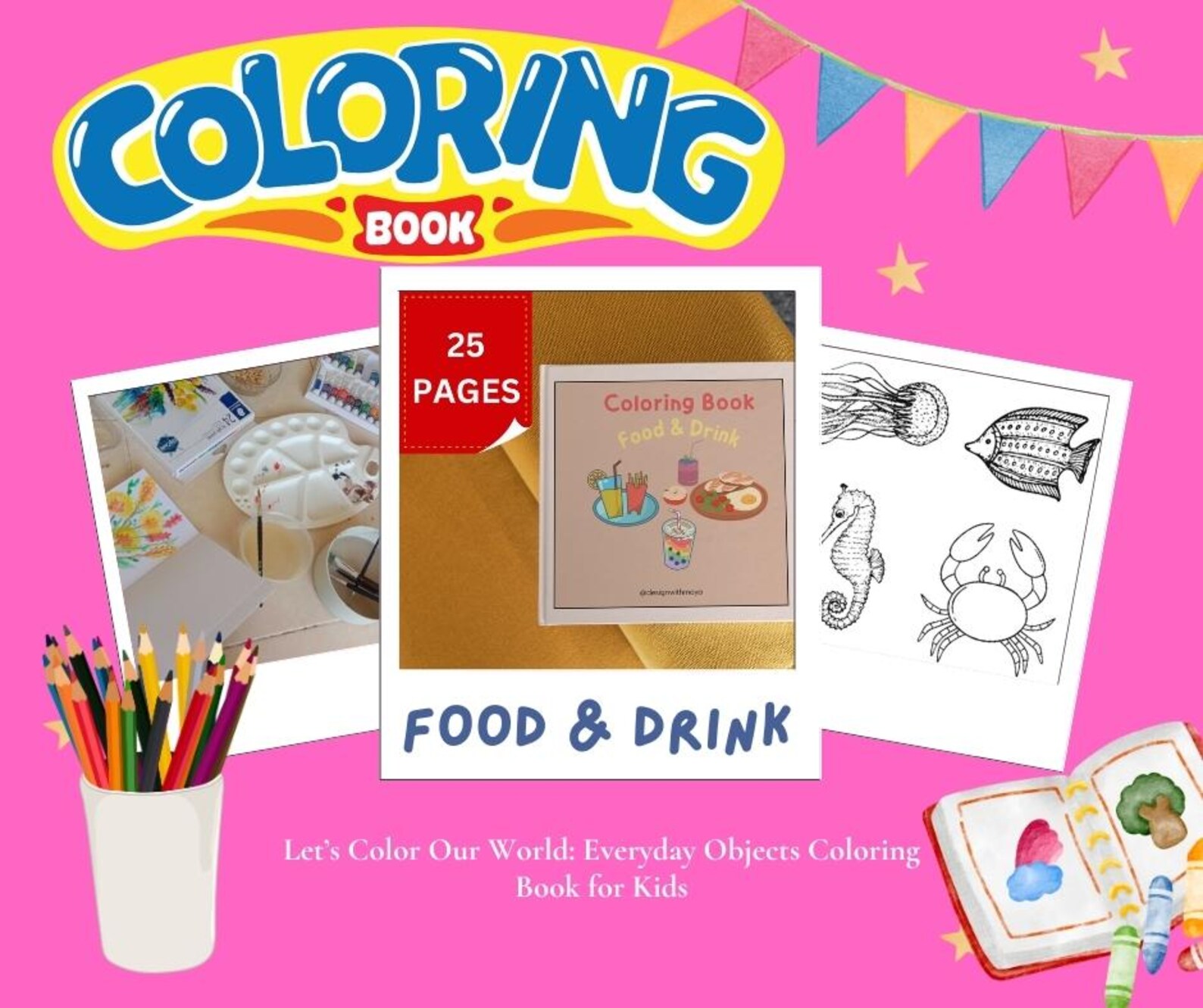 Coloring Book for Kids, Digital Download, Kids Book, Food Theme - Etsy