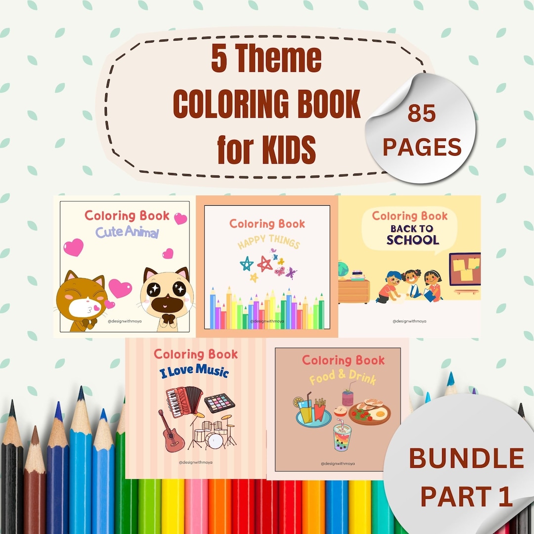 Coloring Book for Kids Bundle, Digital Download, Animal, Music, School ...