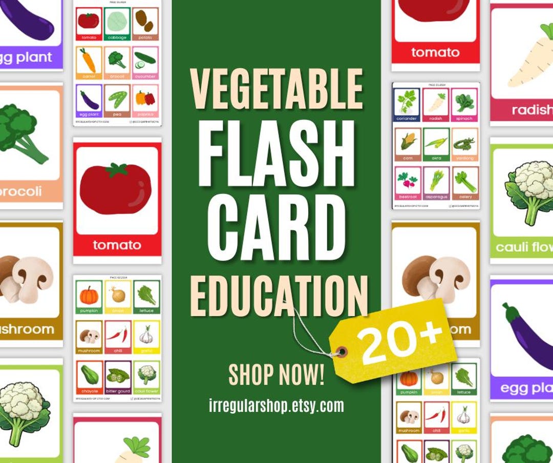27 Vegetable Flash Cards, Montessori Materials, Educational Printable ...