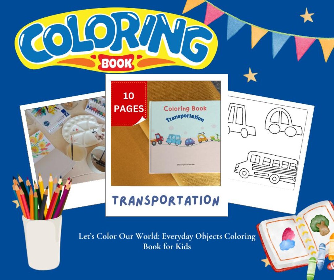 Kids Coloring Book of Transportation, Montessori Materials, Educational ...