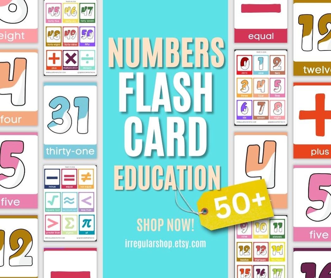 50 Number Bonus Flash Cards, Montessori Materials, Educational ...