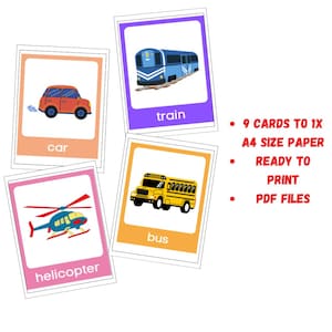 Transportation Flash Cards Printable, 36 Montessori Educational Cards ...
