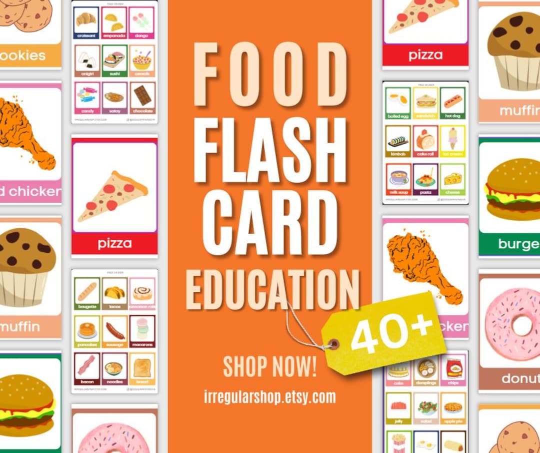 45 Food Flash Cards, Montessori Materials, Educational Printable Cards ...