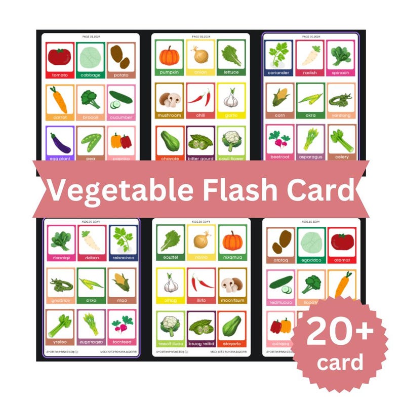 27 Vegetable Flash Cards, Montessori Materials, Educational Printable ...