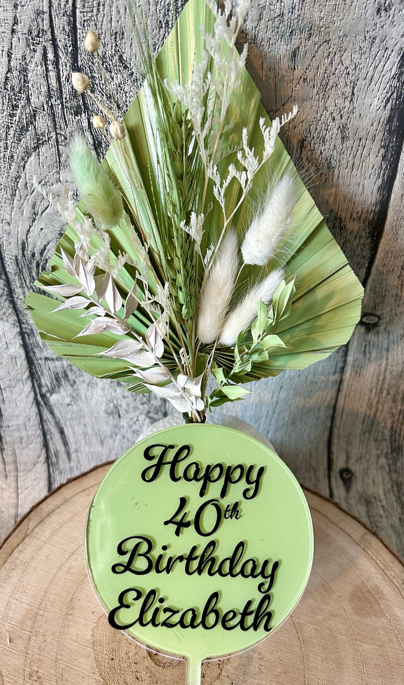 Sage Green Dried Flower Cake Topper, Mini Bouquet, Palm Spear, Cake ...