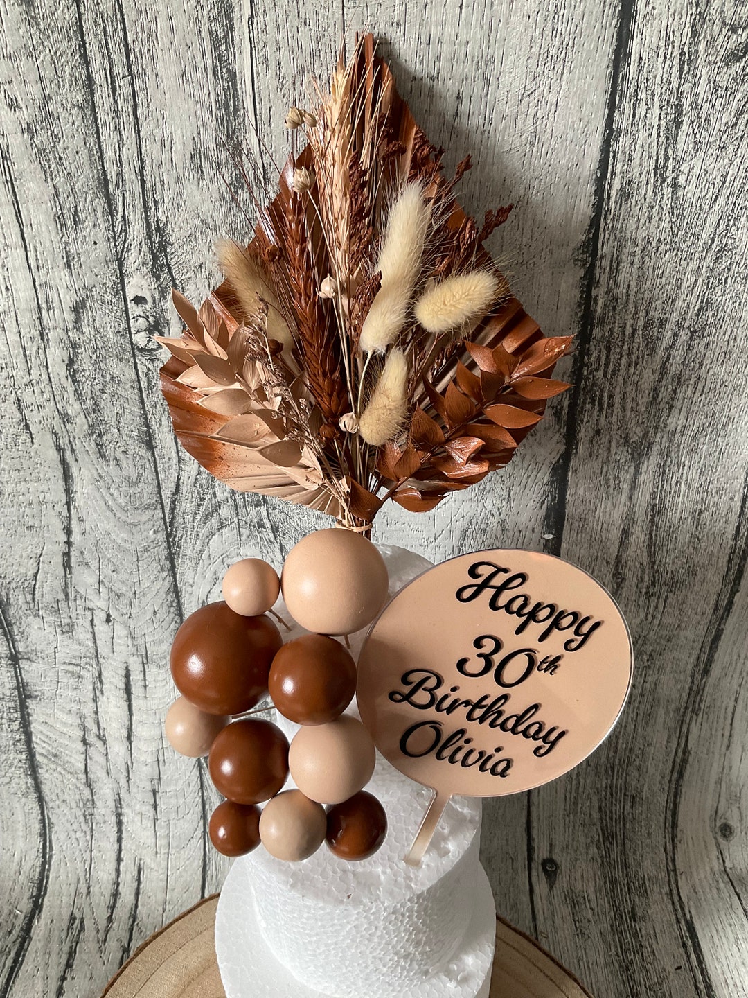 Caramel Latte Dried Flower Cake Topper: Mini Bouquet With Palm Spear - Etsy