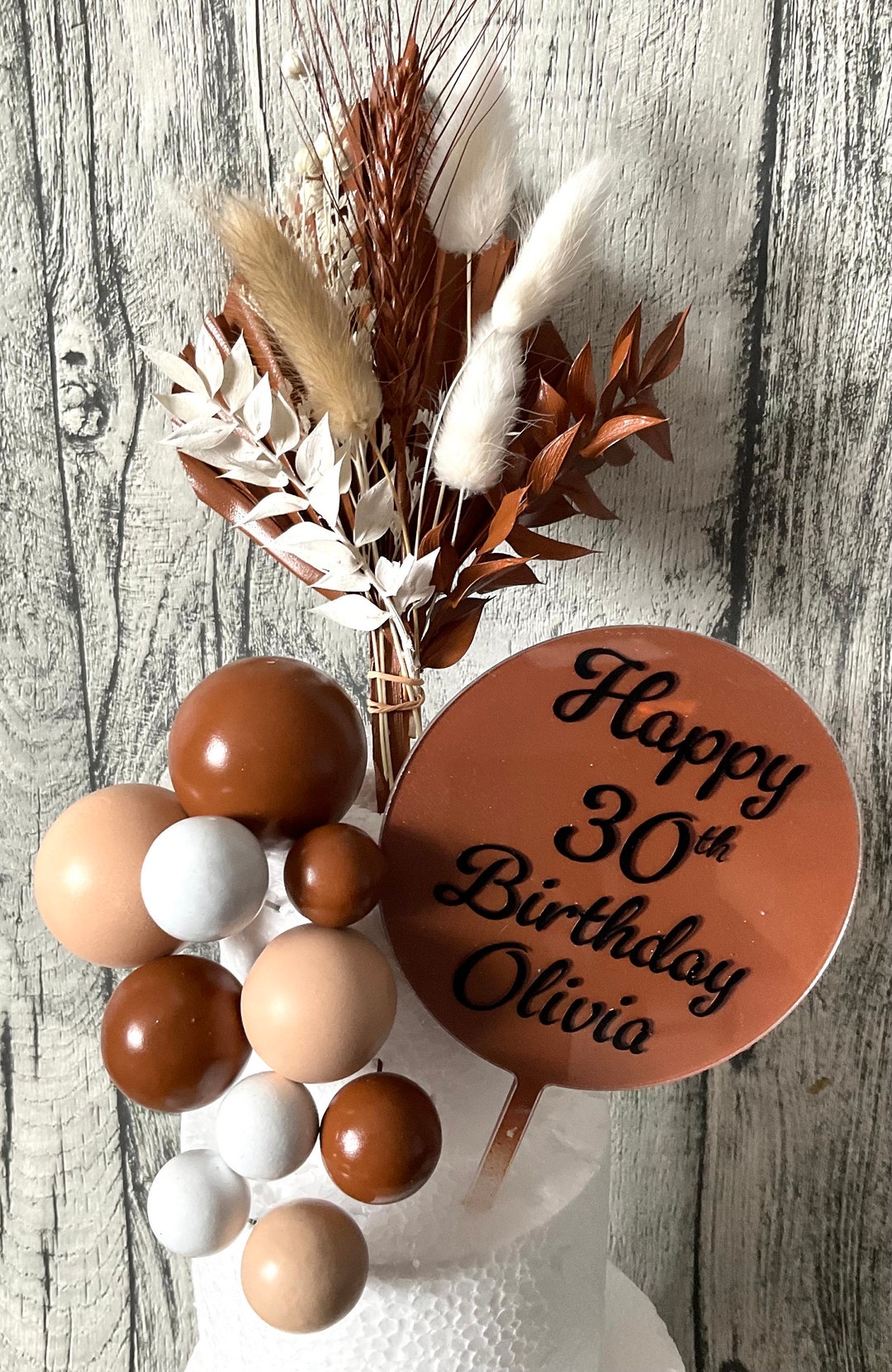 Caramel Dried Flower Cake Topper, Mini Bouquet, Palm Spear, Cake ...