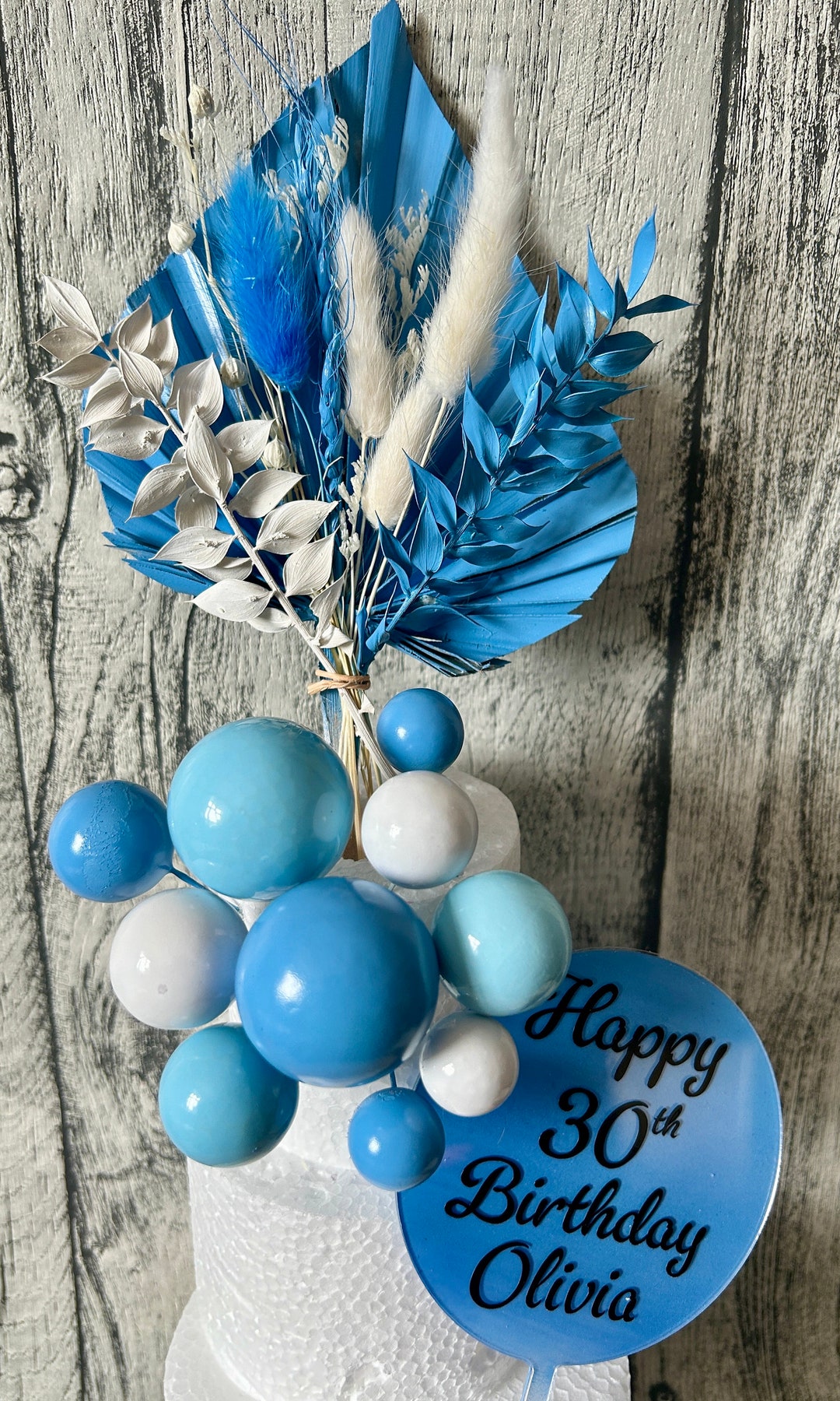 Baby Blue Dried Flower Cake Topper: Mini Palm Spear Bouquet - Etsy