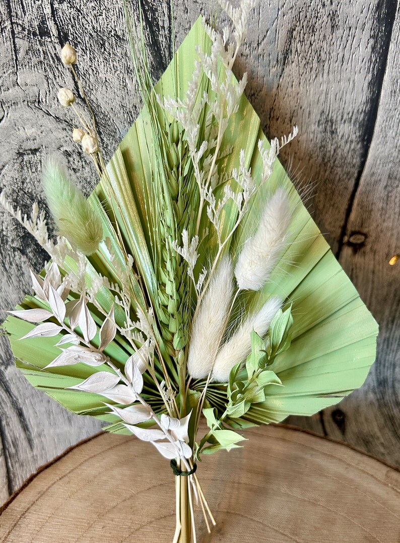 Sage Green Dried Flower Cake Topper, Mini Bouquet, Palm Spear, Cake ...
