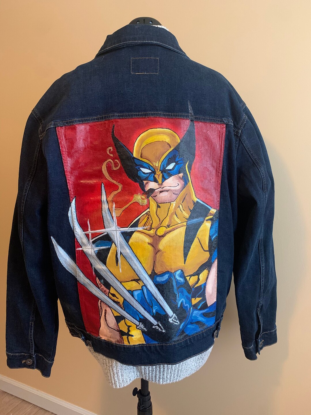 Vintage Denim Jacket With Wolverine X Men Hand Painted Brand Goodfellow ...