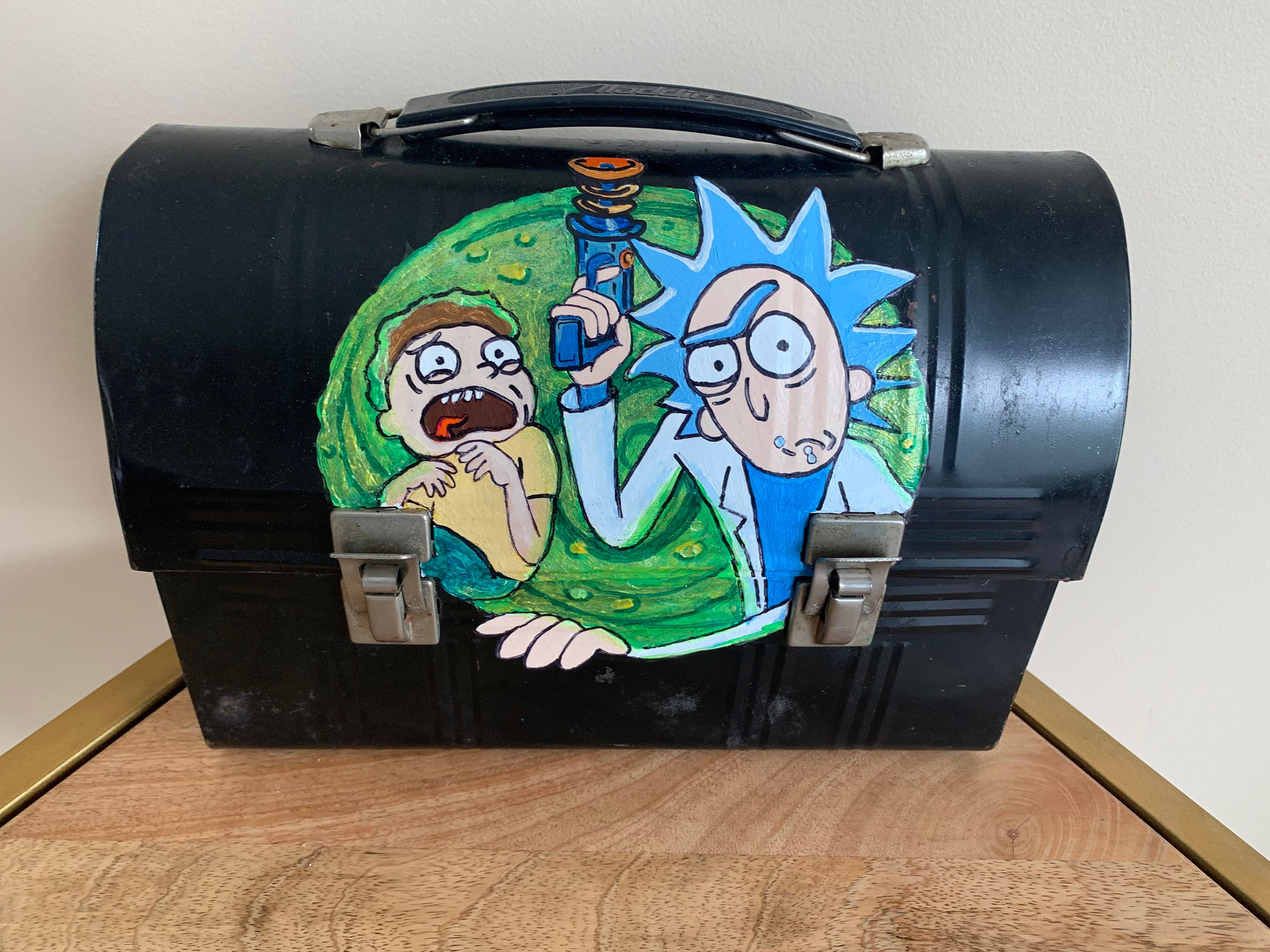 Vintage Metal Lunch Pail Box Bag With Rick and Morty Hand Painted Men ...