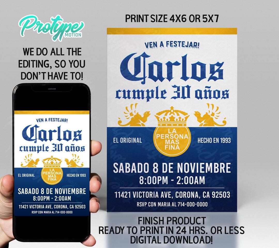 Corona Beer Invitation Spanish or English, Digital Download, Corona ...