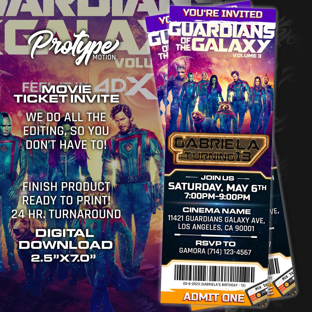 Guardians of the Galaxy 3 Ticket Invitation, Movie Ticket, Guardians of ...