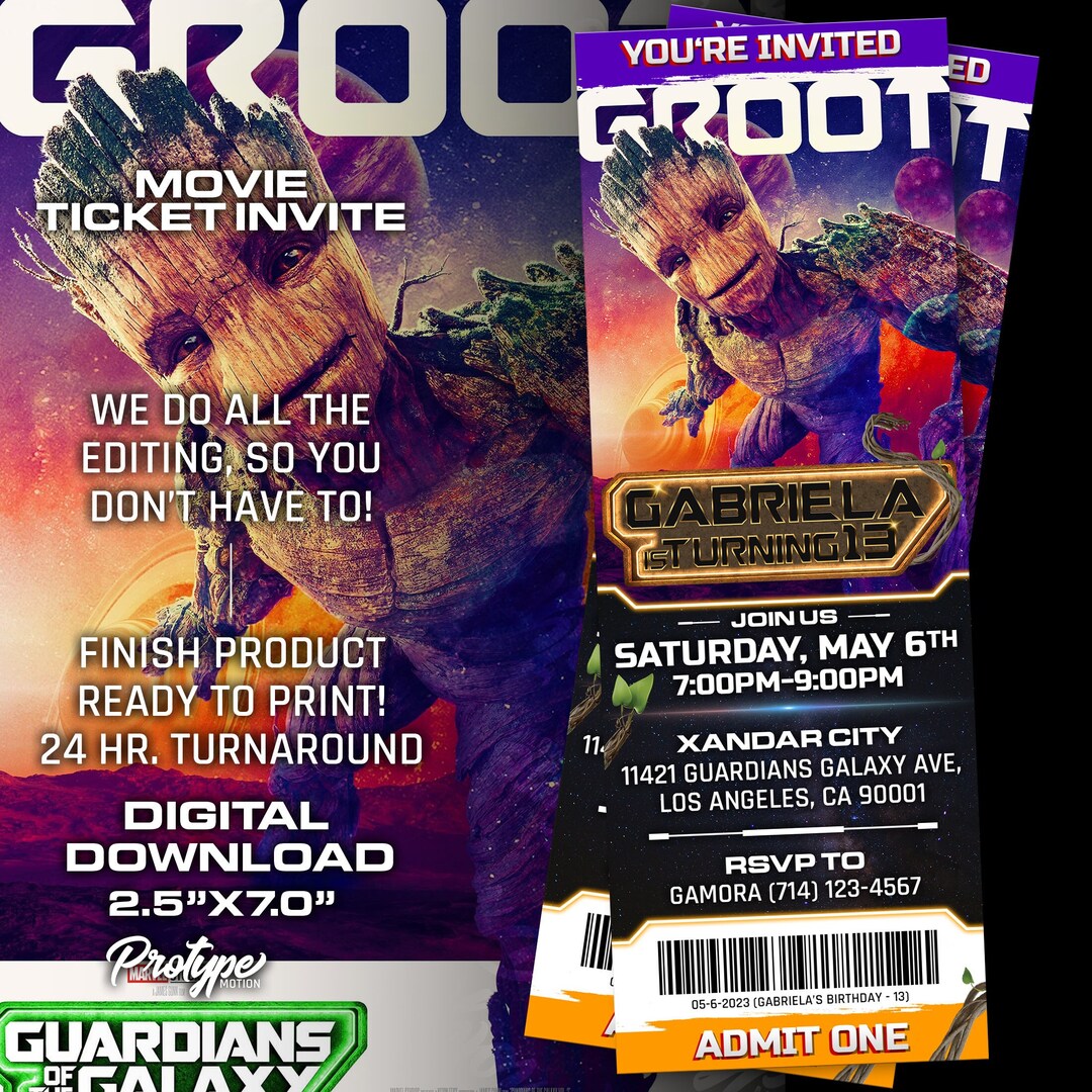 Guardians of the Galaxy 3 Ticket Invitation, Movie Ticket, Guardians of ...