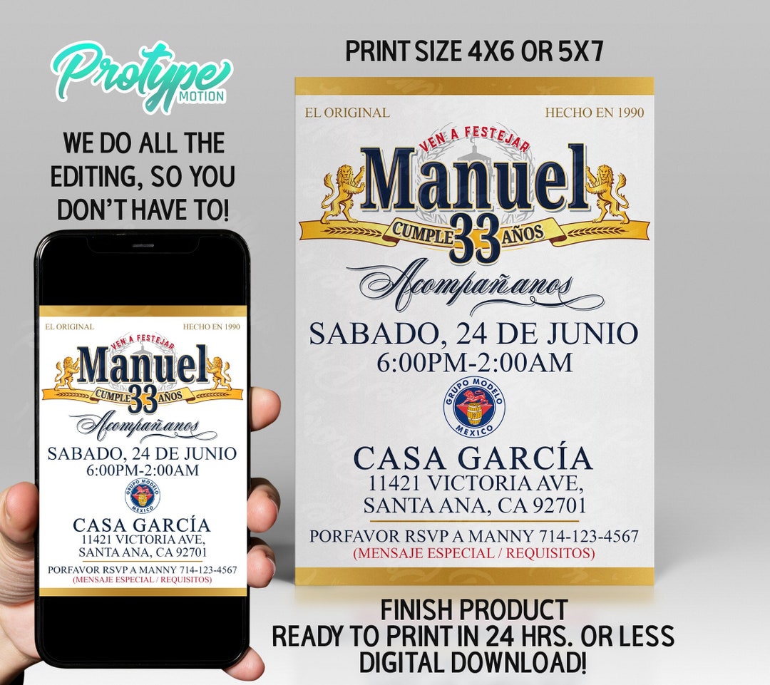 Modelo Beer Invitation Spanish or English, Digital Download, Modelo ...