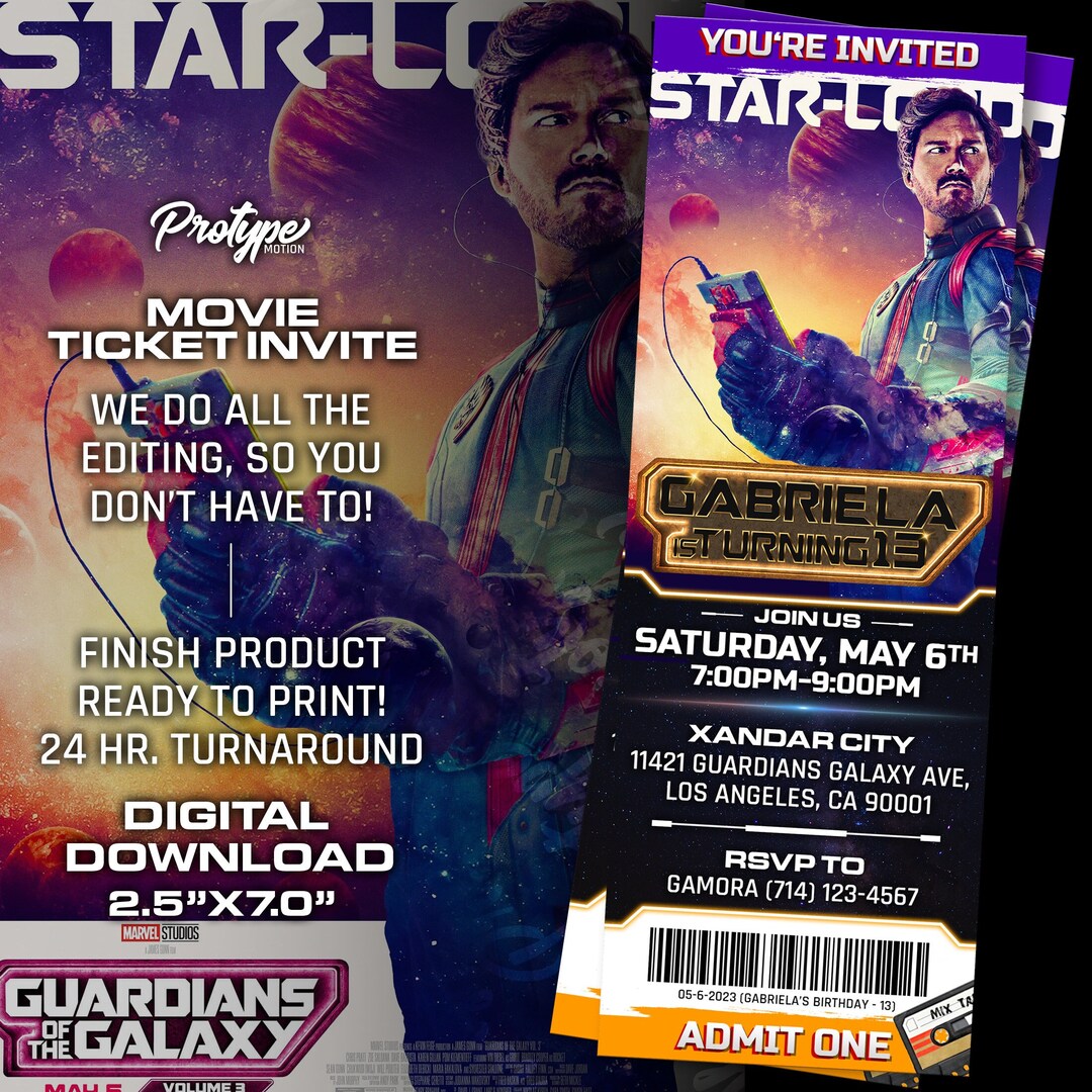 Guardians of the Galaxy 3 Ticket Invitation, Movie Ticket, Guardians of ...