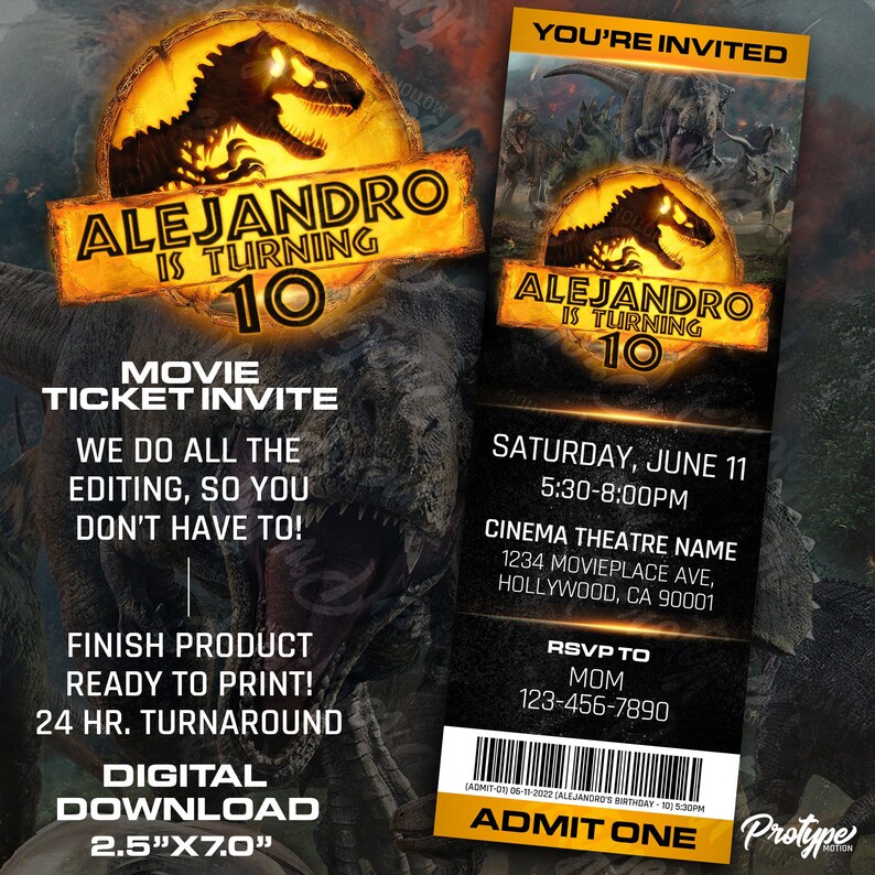 Dinosaur Jurassic Movie Ticket Jurassic Park Birthday - Etsy