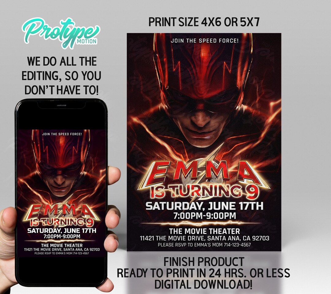 Flash Party Movie Invitation Flash Super Hero Party Invite Flash Theme ...