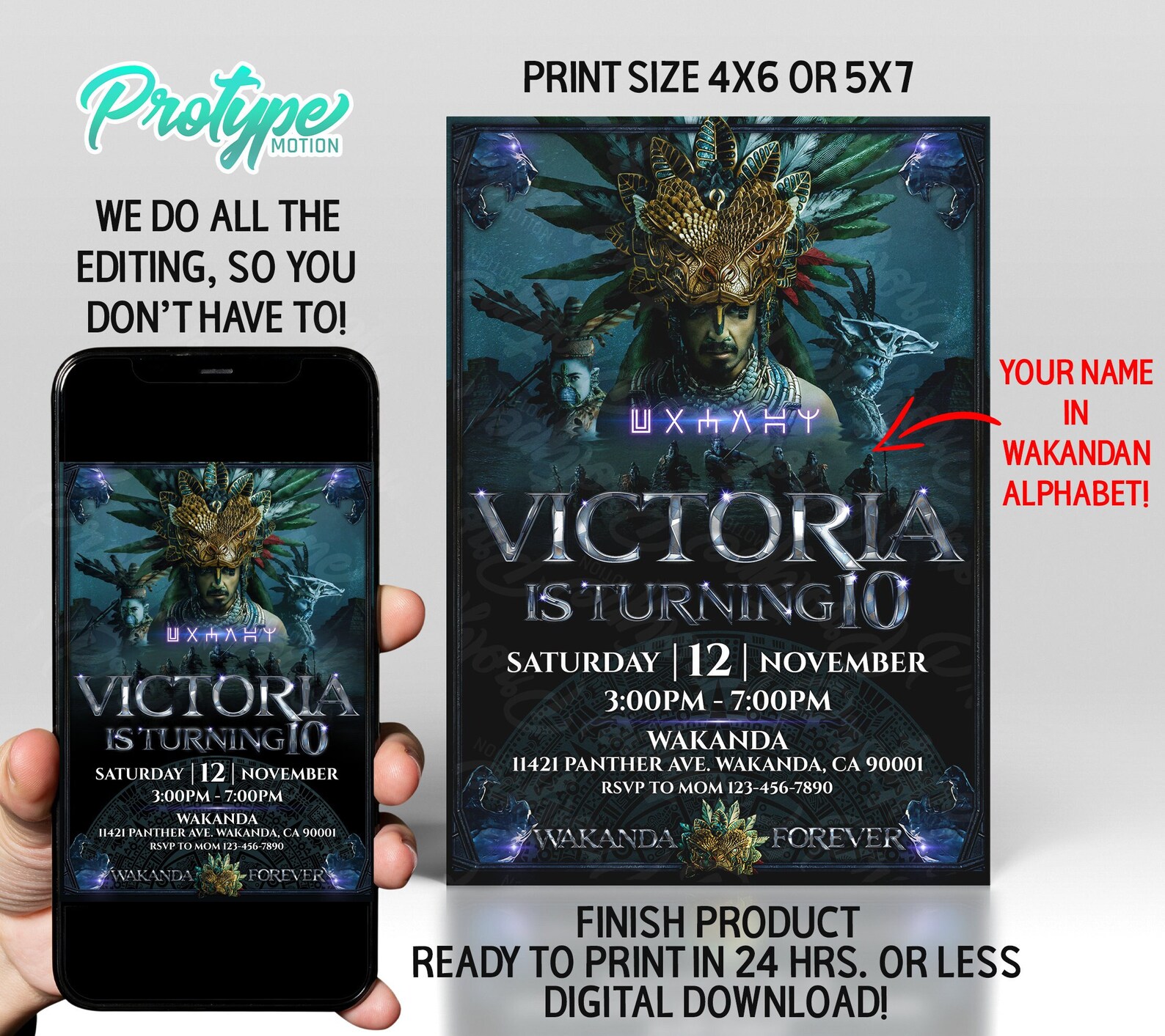 Wakanda Forever Themed Invitations, Black Panther 2 Invitation, Wakanda ...