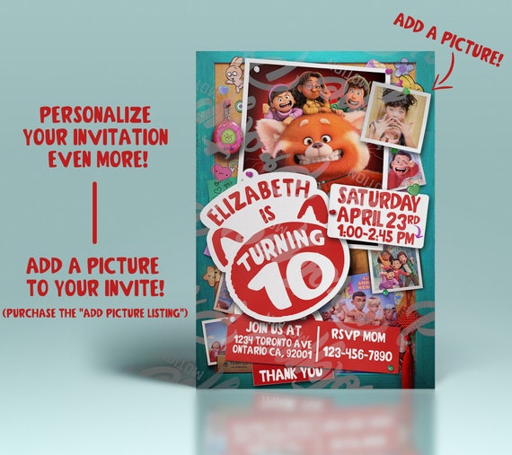 Turning Red Birthday Invite Personalized Turning-red Custom - Etsy