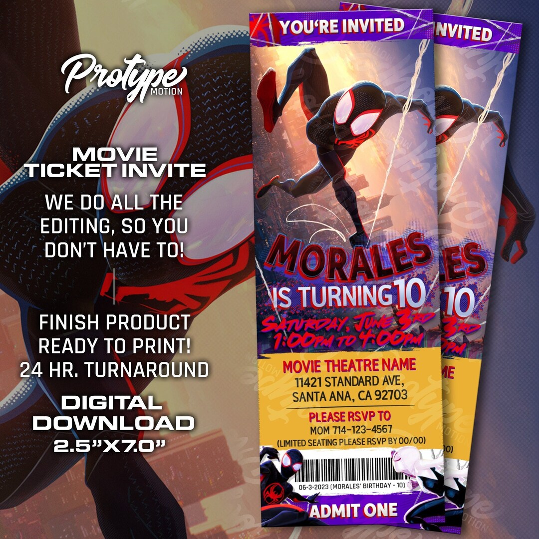Spiderman Across the Spider-verse Birthday Invitation - Miles Morales ...