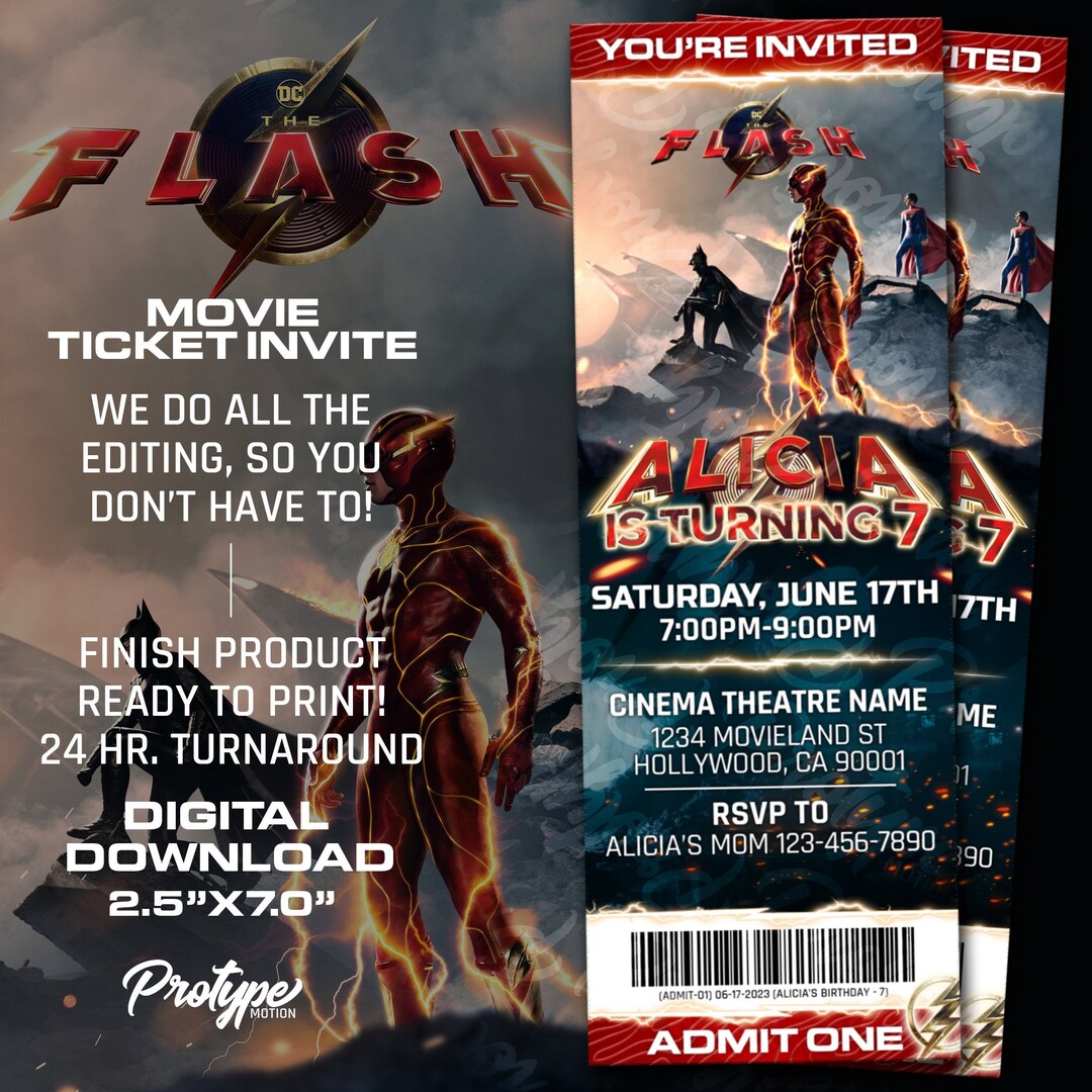Flash Party Movie Ticket Invitation Flash Super Hero Party Invite Flash ...